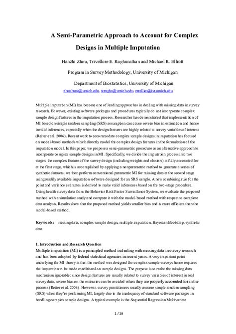 Pdf A Semi Parametric Approach To Account For Complex Designs In Multiple Imputation