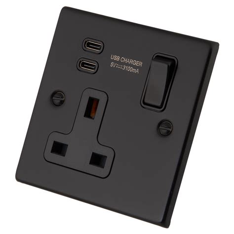 A Gang Switched Socket A Usb X Type C Black Insert Painted Matt Black M Electrical