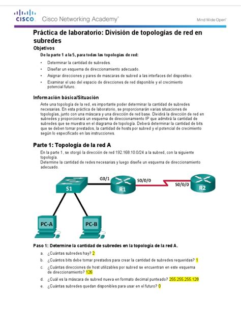 Lab 2 Subnetting Network Topologies Pdf