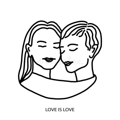 Joyeux Dessin Vectoriel De Couple Lesbien Deux Femmes Sembrassent Concept De Relation
