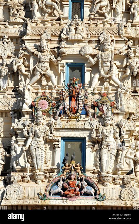 Hindu Temple Dedicated To Krishna Detail Of The Gopuram Sculptures