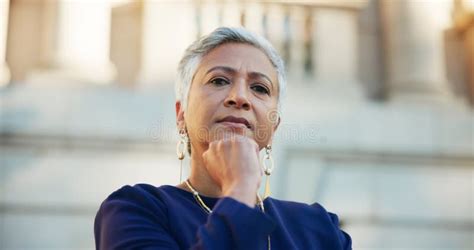 Face Thinking And Business Woman In City For Insight In Real Estate