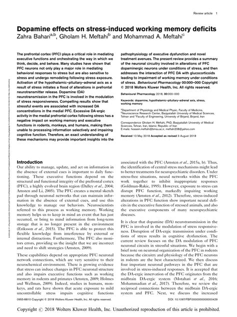 Pdf Dopamine Effects On Stress Induced Working Memory Deficits