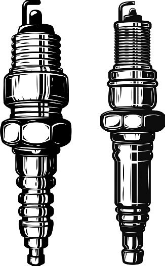 자동차 스파크 플러그의 일러스트레이션은 인그레이빙 스타일로 연결됩니다 포스터 카드 배너 기호에 대한 디자인 요소 벡터