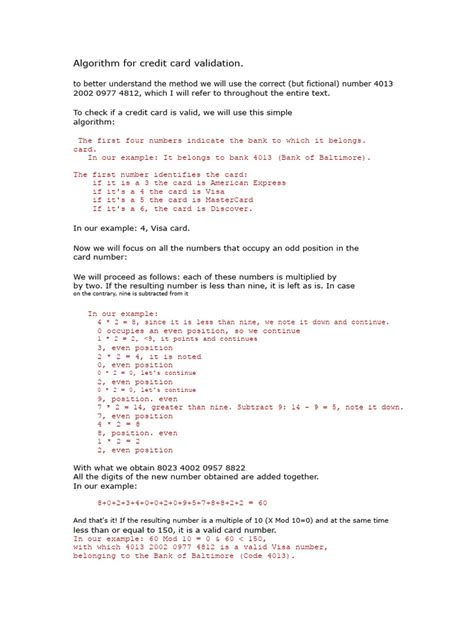 Credit Card Validation Algorithm Explained Pdf
