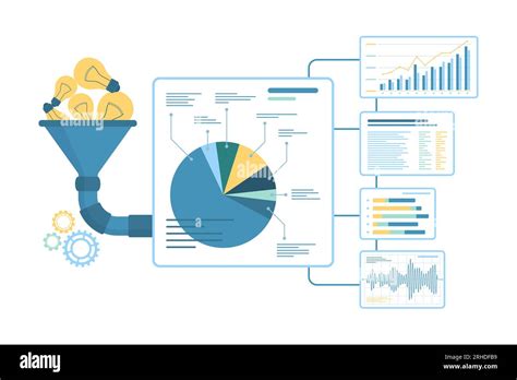 Funnel For Information And Idea Conversion Vector Illustration Cartoon Filter With Light Bulbs