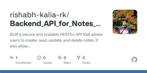 Github Rishabh Kalia Rkbackendapifornotesapp Built A Secure And Scalable Restful Api