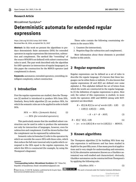 Pdf Deterministic Automata For Extended Regular Expressions