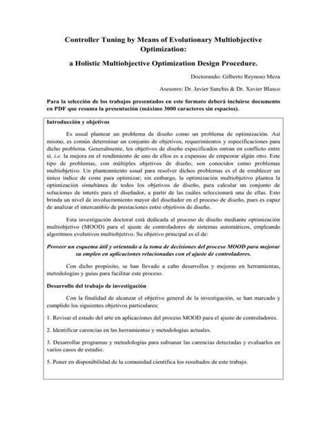 Controller Tuning By Means Of Evolutionary Multiobjective