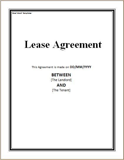 Lease Agreement Template Excel Word Template Lease Agreement Word