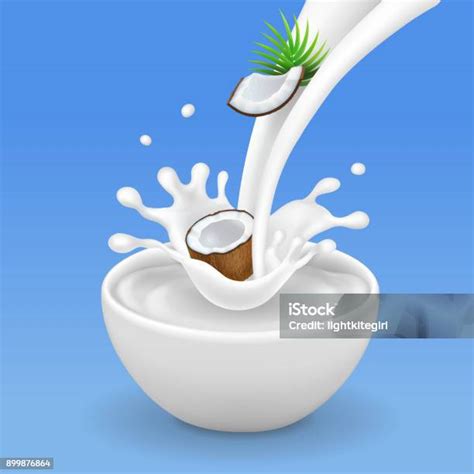 코코넛 우유에 요구르트 그릇에 많아요 벡터 현실적인 3 차원 일러스트 레이 션 3차원 형태에 대한 스톡 벡터 아트 및 기타 이미지 3차원 형태 가득 찬 거품 내기