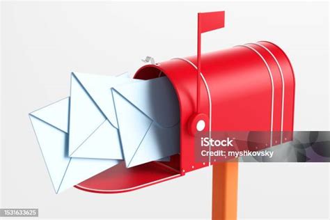 흰색 바탕에 봉투가 들어 있는 빨간 우체통 하나 3d 렌더링 그림 0명에 대한 스톡 사진 및 기타 이미지 0명 개념 단일 객체 Istock