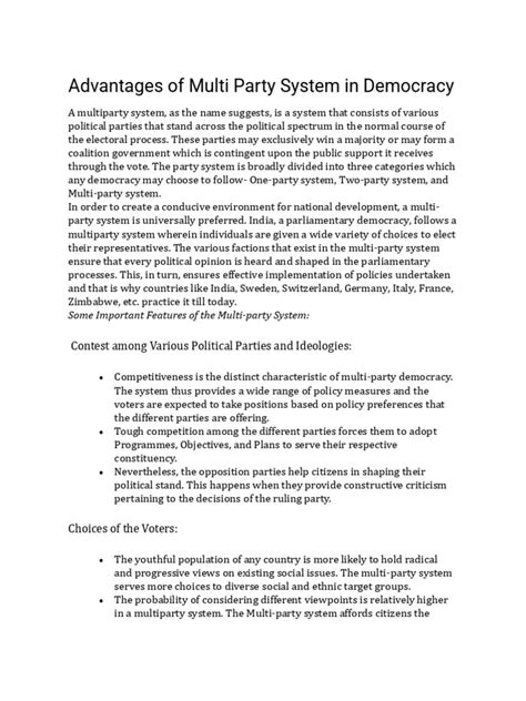 Advantages Of Multi Party System Pdf