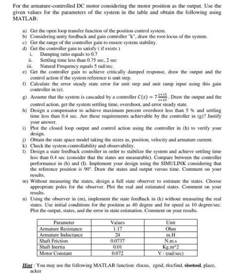 [solved] solve matlab pls for the armature controlled dc motor