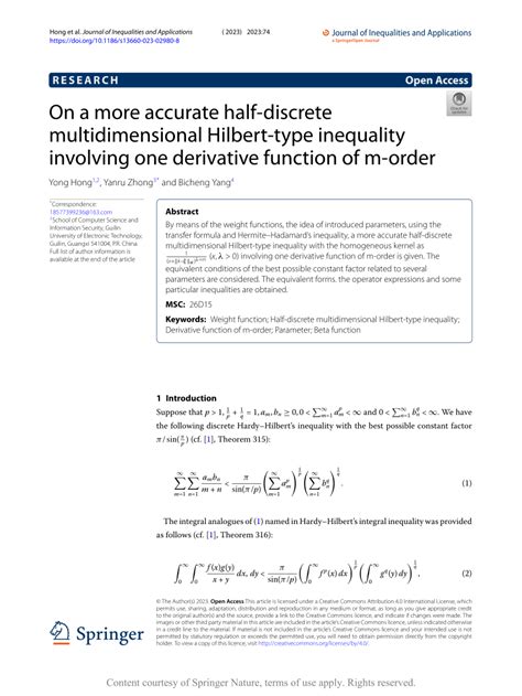 Pdf On A More Accurate Half Discrete Multidimensional Hilbert Type Inequality Involving One