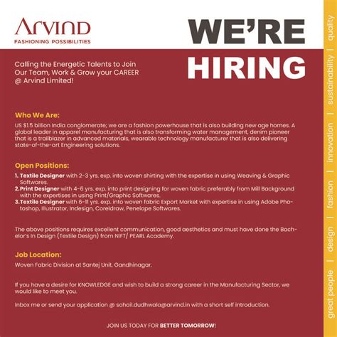 Sohail Dudhwala On Linkedin Arvindlimited Hiring Textiledesigners