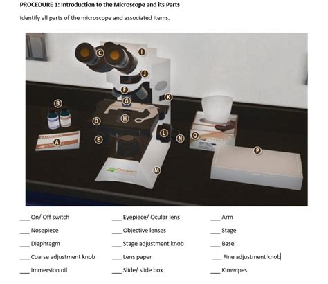Procedure 1 Introduction To The Microscope And Its Parts Identify All