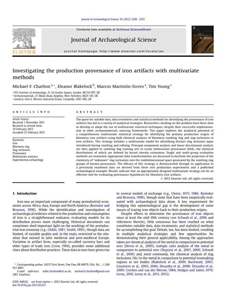 Journal Of Archaeological Science Michael F Charlton Eleanor