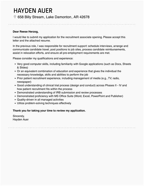 Recruitment Associate Cover Letter Velvet Jobs