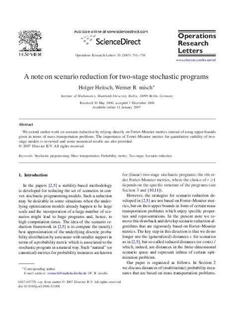 Pdf A Note On Scenario Reduction For Two Stage Stochastic Programs