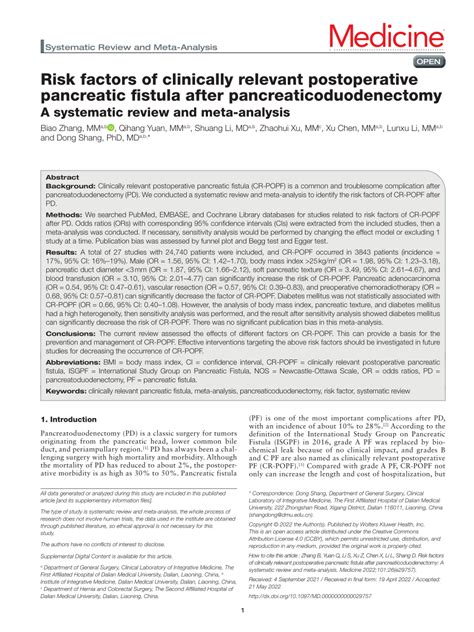 Pdf Risk Factors Of Clinically Relevant Postoperative Pancreatic