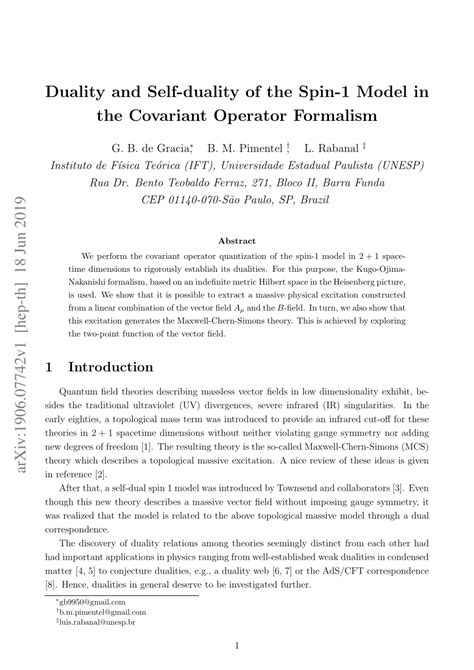 Pdf Duality And Self Duality Of The Spin 1 Model In The Covariant
