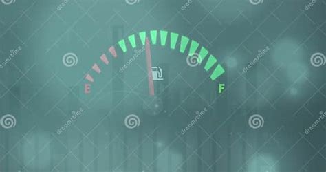 Image Of Speedometer And Statistical Data Processing Against Spots Of Light On Blue Background