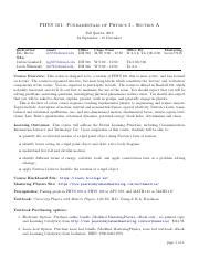 PHYS Syllabus Fall SectionA Pdf PHYS Fundamentals Of Physics I Section A Fall