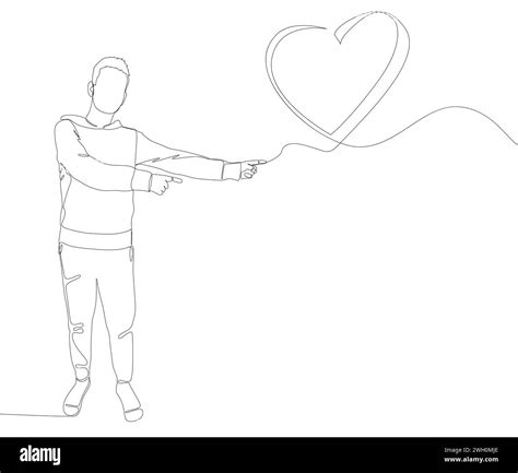One Continuous Line Of Man Pointing With Finger At Heart Thin Line Illustration Vector Concept