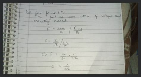 U Form Factor F To Find The Wave Nature Of Voltage And Alternating C