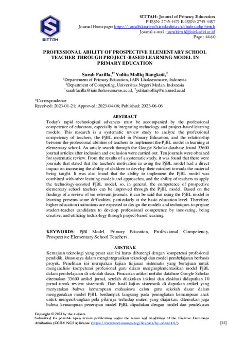 Pdf Professional Ability Of Prospective Elementary School Teacher Through Project Based