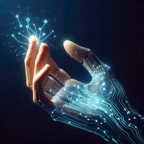 Premium Ai Image Digital Hand Hologram On Dark Background With Copy