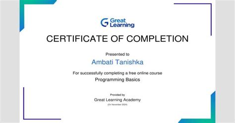 Ambati Tanishka On Linkedin Programming Basics Course Completion Certificate For Ambati Tanishka