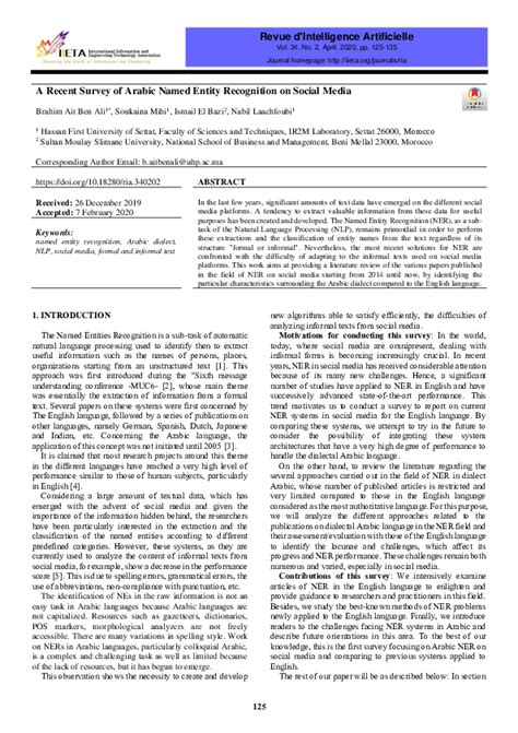 Pdf A Recent Survey Of Arabic Named Entity Recognition On Social Media