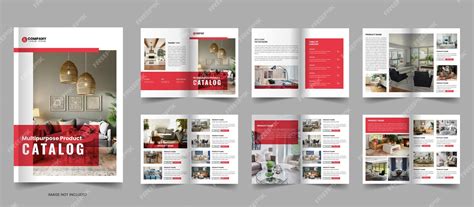 다목적 제품 카탈로그 템플릿 디자인 및 회사 카탈로그 소책자 레이아웃 프리미엄 벡터