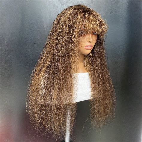 Highlight Water Water Wig With Bangs Human Hair Highlight Full Machine