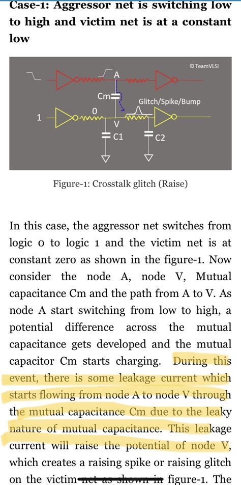 Parasitic Capacitance Crosstalk How Is The Victim Node Voltage Increasing Through The Leakage