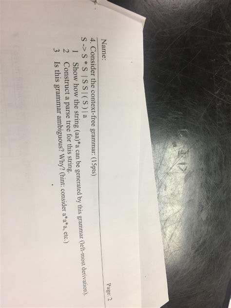 solved page 2 name 4 consider the context free grammar