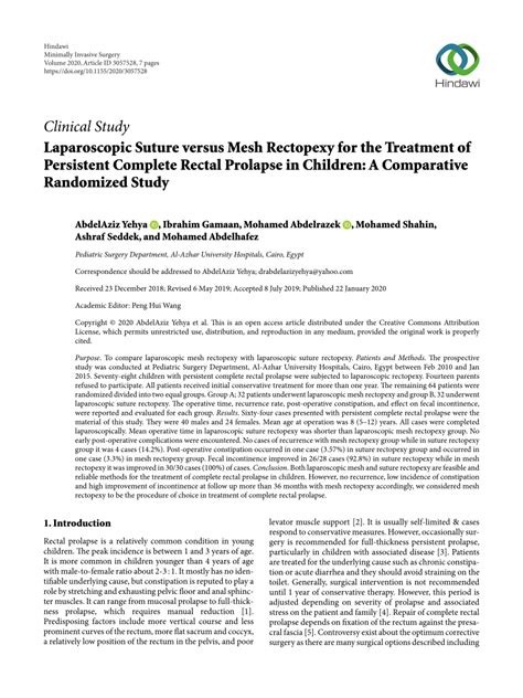 Pdf Laparoscopic Suture Versus Mesh Rectopexy For The Treatment Of Persistent Complete Rectal