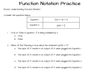 Function Notation Practice By Eugenia Gaines TPT