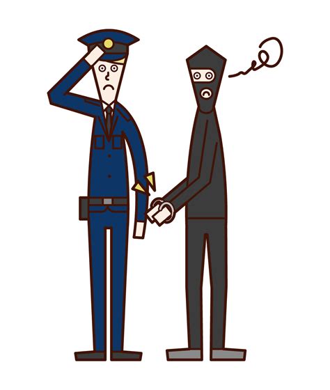 범죄자를 체포하는 경찰관 남성의 그림 무료 일러스트 소재집 Kukukeke