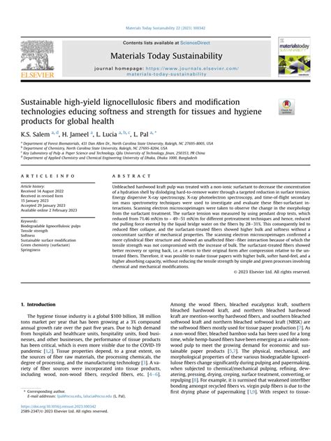 PDF Sustainable High Yield Lignocellulosic Fibers And Modification Technologies Educing