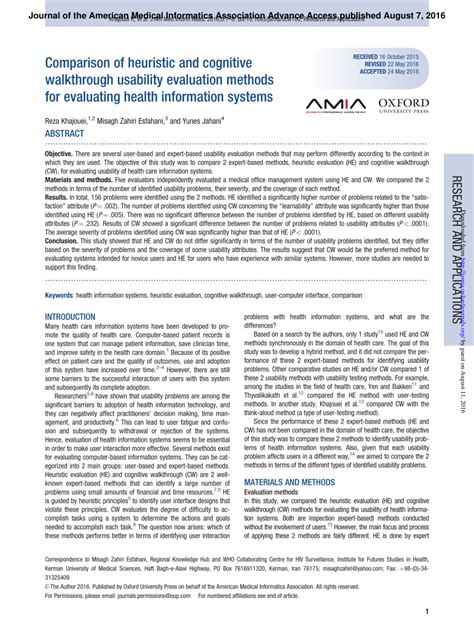 Pdf Comparison Of Heuristic And Cognitive Walkthrough Usability Evaluation Methods For