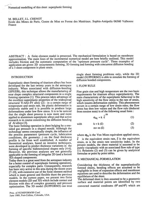 Pdf Numerical Modelling Of Thin Sheet Superplastic Forming Processes