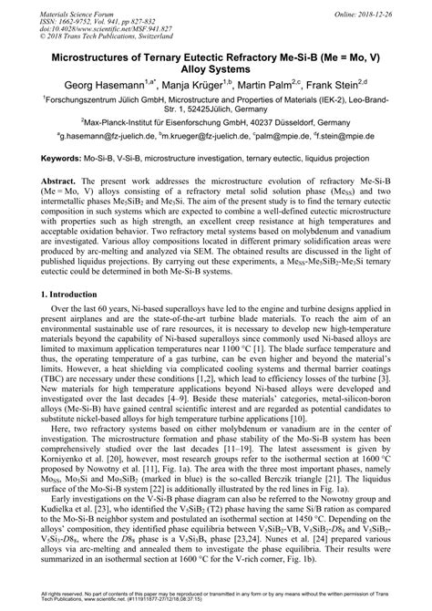 Pdf Microstructures Of Ternary Eutectic Refractory Me Si B Me Mo