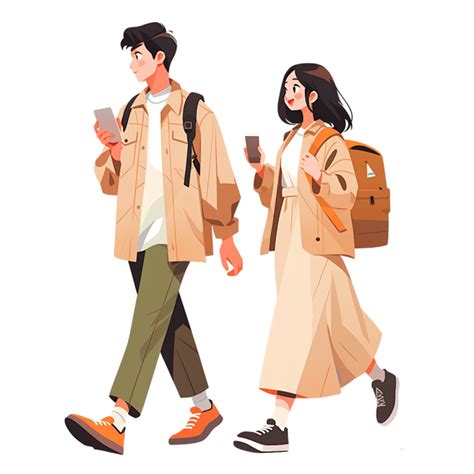 男女插画 背着书包