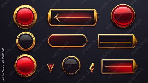 Red Ui Vector Button Animation For Game Interface Cartoon Set Hover Banner Gold Frame Design
