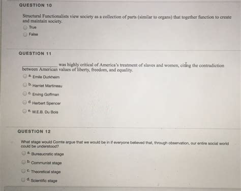 Solved Question 10 Structural Functionalists View Society As