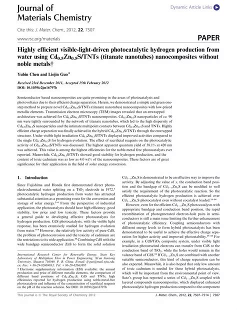 Pdf Highly Efficient Visible Light Driven Photocatalytic Hydrogen