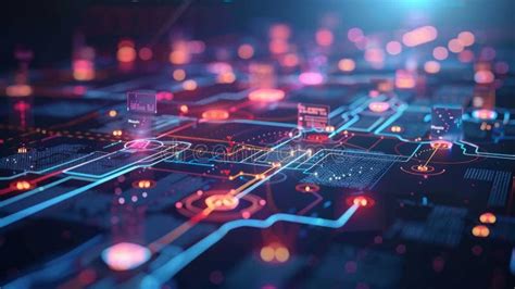 Futuristic Digital Landscape Representing A Complex Network With Nodes